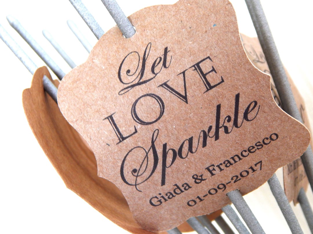 10 - 100 Pcs. Personalized Sparkler Tags, Let Love Sparkle, Wedding ...