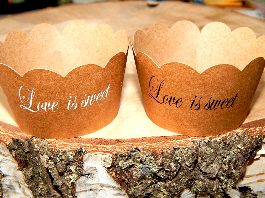 Custom Kraft Paper Cupcake Wrappers: Love is Sweet, Monogrammed Wedding ...