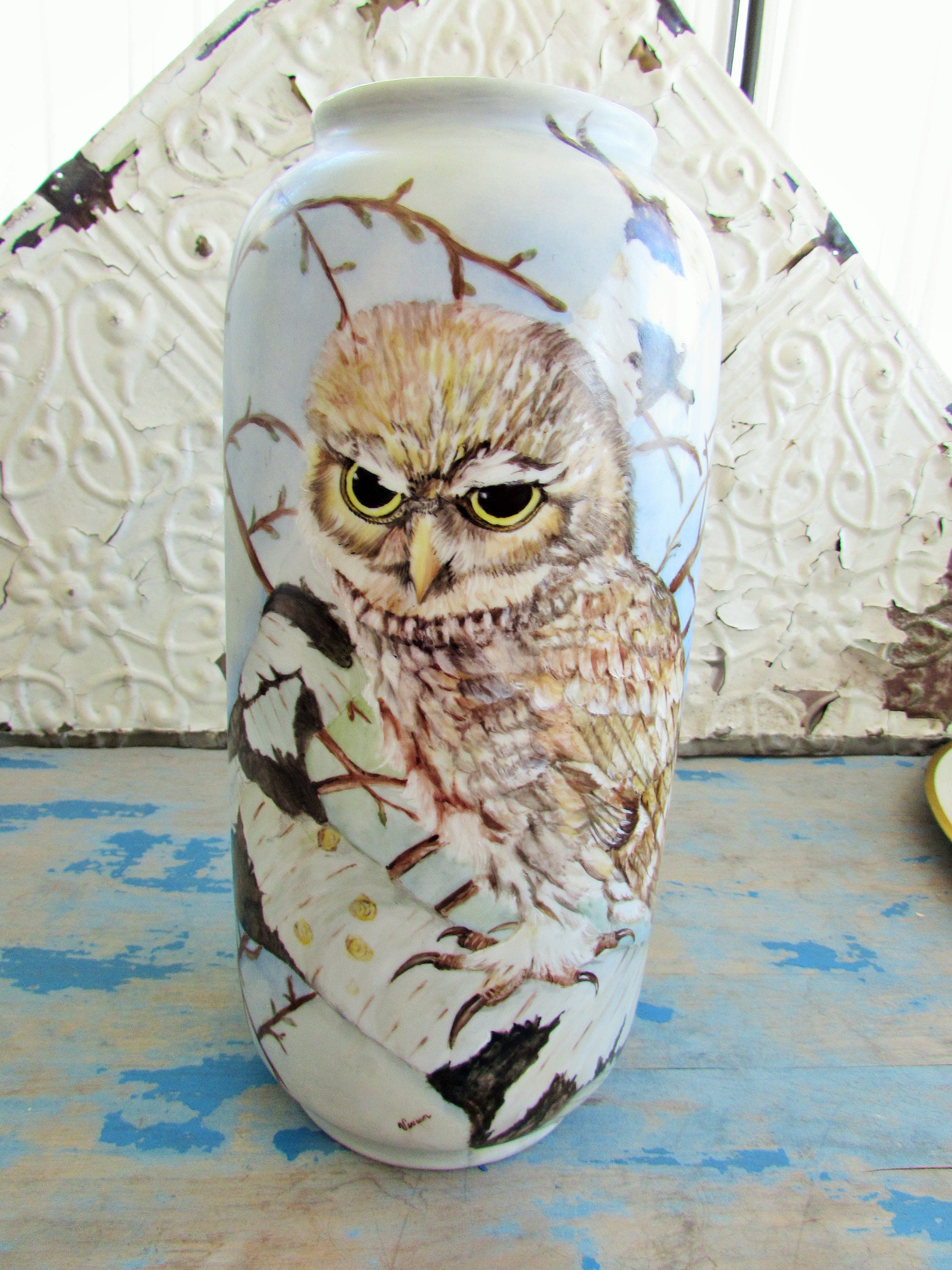 Hand Painted Owl Vase - Etsy