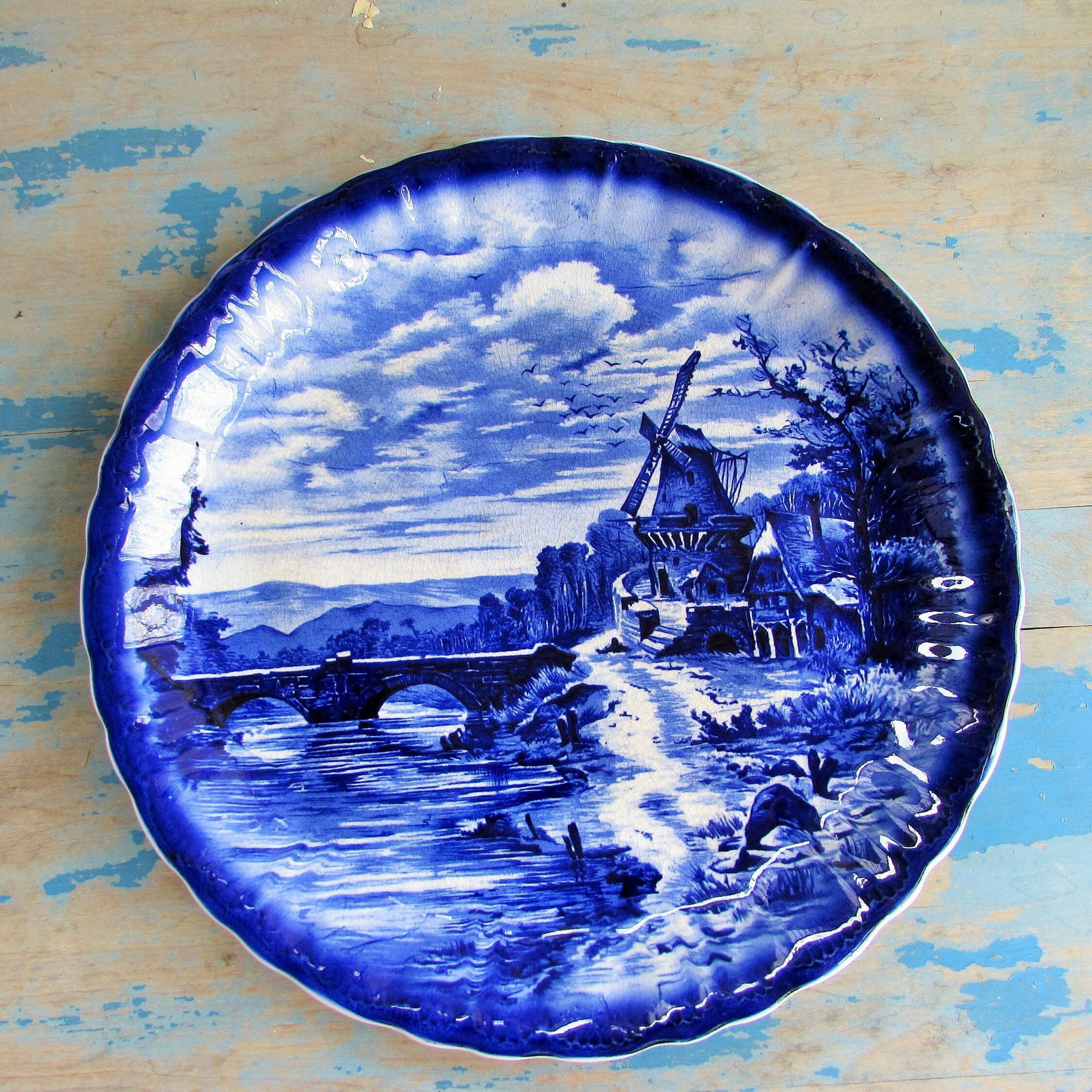 Antique Large Flow Blue Dutch Plate | Etsy