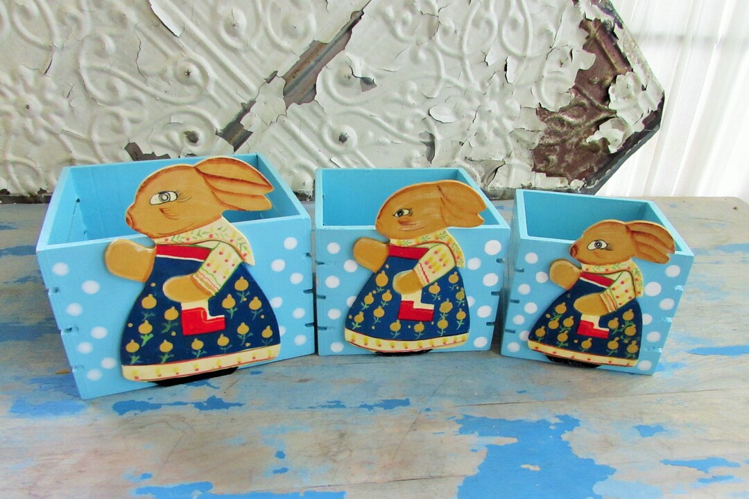 Three Wood Bunny Nesting Boxes - Etsy