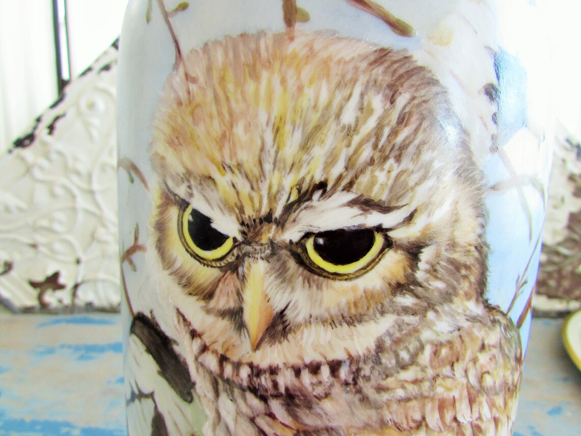 Hand Painted Owl Vase - Etsy