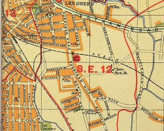 1930s VINTAGE LONDON MAP, South East London, Hither Green, Lewisham ...