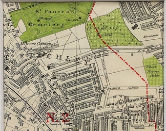 1945 VINTAGE LONDON MAP, North West London, Highgate, Hampstead Heath ...