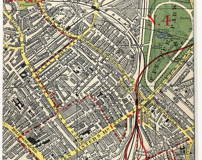 C. 1940 VINTAGE LONDON MAP, North London, Finsbury Park, Crouch End ...