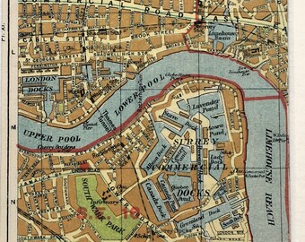 C. 1960 VINTAGE LONDON MAP, South London, Surrey Docks, Rotherhithe ...