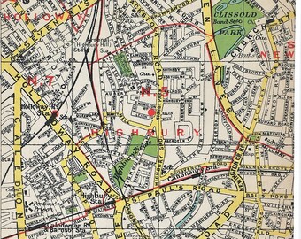 1930s VINTAGE LONDON MAP North London Highbury Islington - Etsy