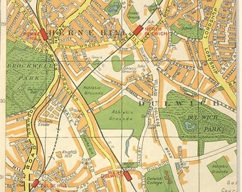 1930s VINTAGE LONDON MAP, South East London, Dulwich, West Norwood ...
