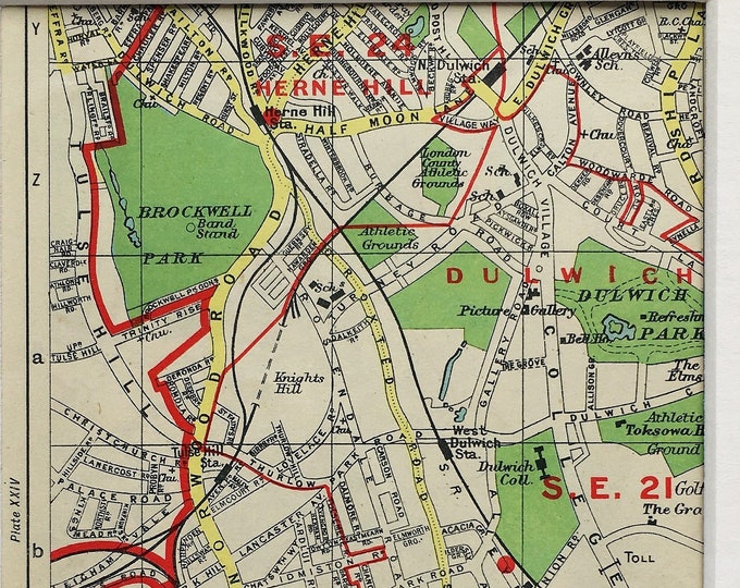 1930s VINTAGE LONDON MAP, South East London, Dulwich, West Norwood ...