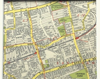 C. 1960 VINTAGE LONDON MAP, South London, Peckham, Nunhead, Brockley ...