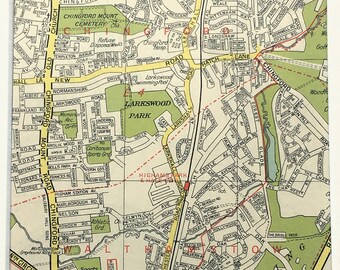 C. 1960 VINTAGE LONDON MAP, South London, Peckham, Nunhead, Brockley ...