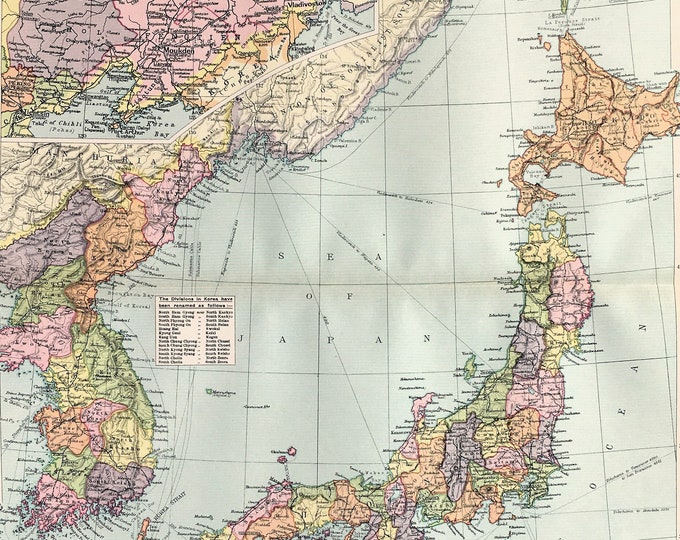 JAPANESE EMPIRE 1931 Antique Map, East Asia, Japan, Korea, Philips ...
