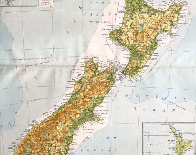 NEW ZEALAND PHYSICAL Huge Antique Map, C. 1920. Lovely Colours - Etsy