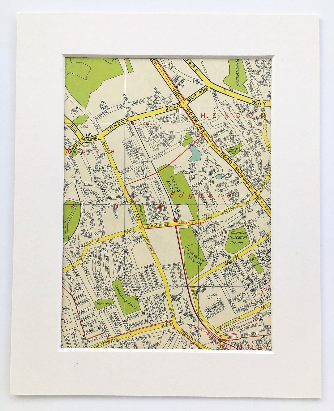 C. 1960 VINTAGE LONDON MAP, North West London, Stanmore, Queensbury ...