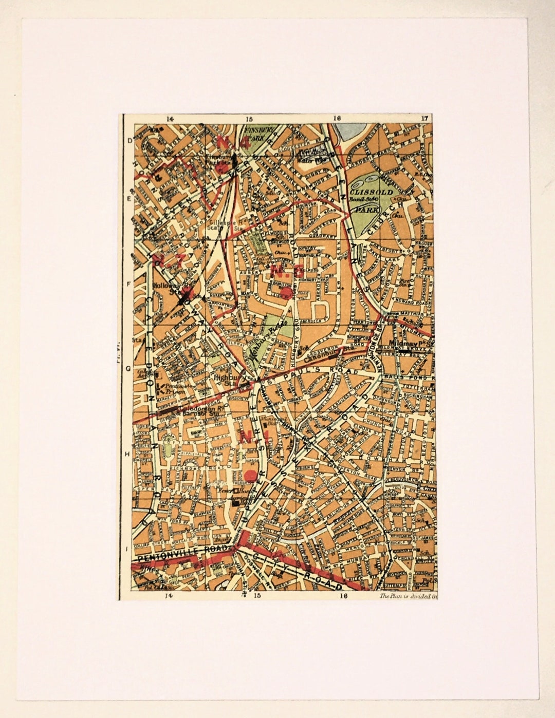 1920s VINTAGE LONDON MAP, North London, Highbury, Islington, Holloway ...