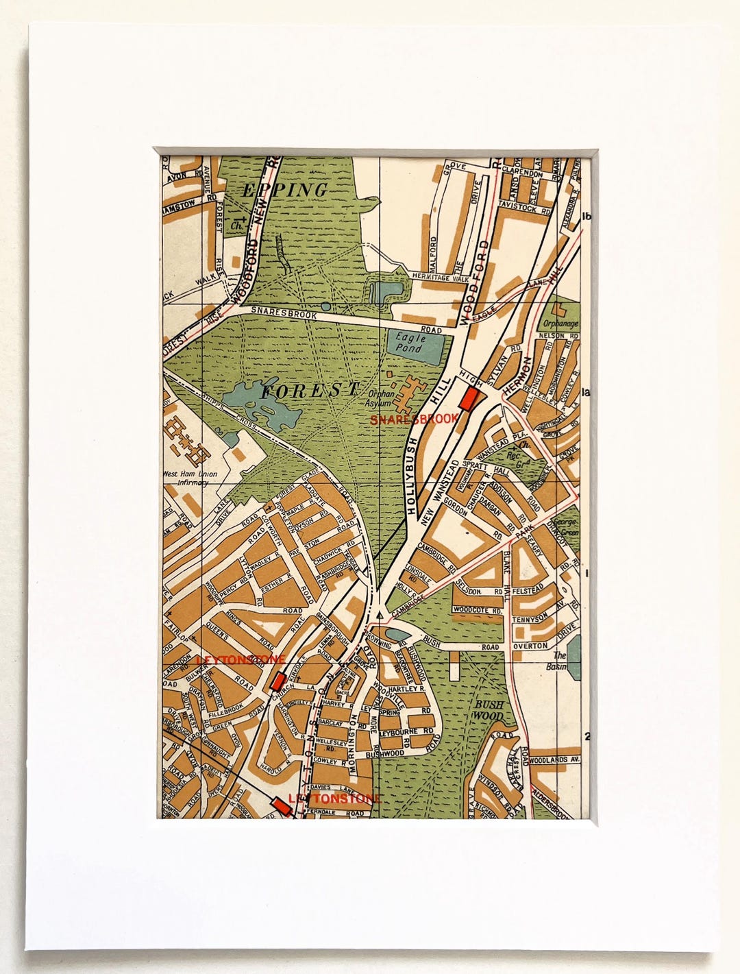 1930s VINTAGE LONDON MAP, North East London, Epping Forest, Snaresbrook ...