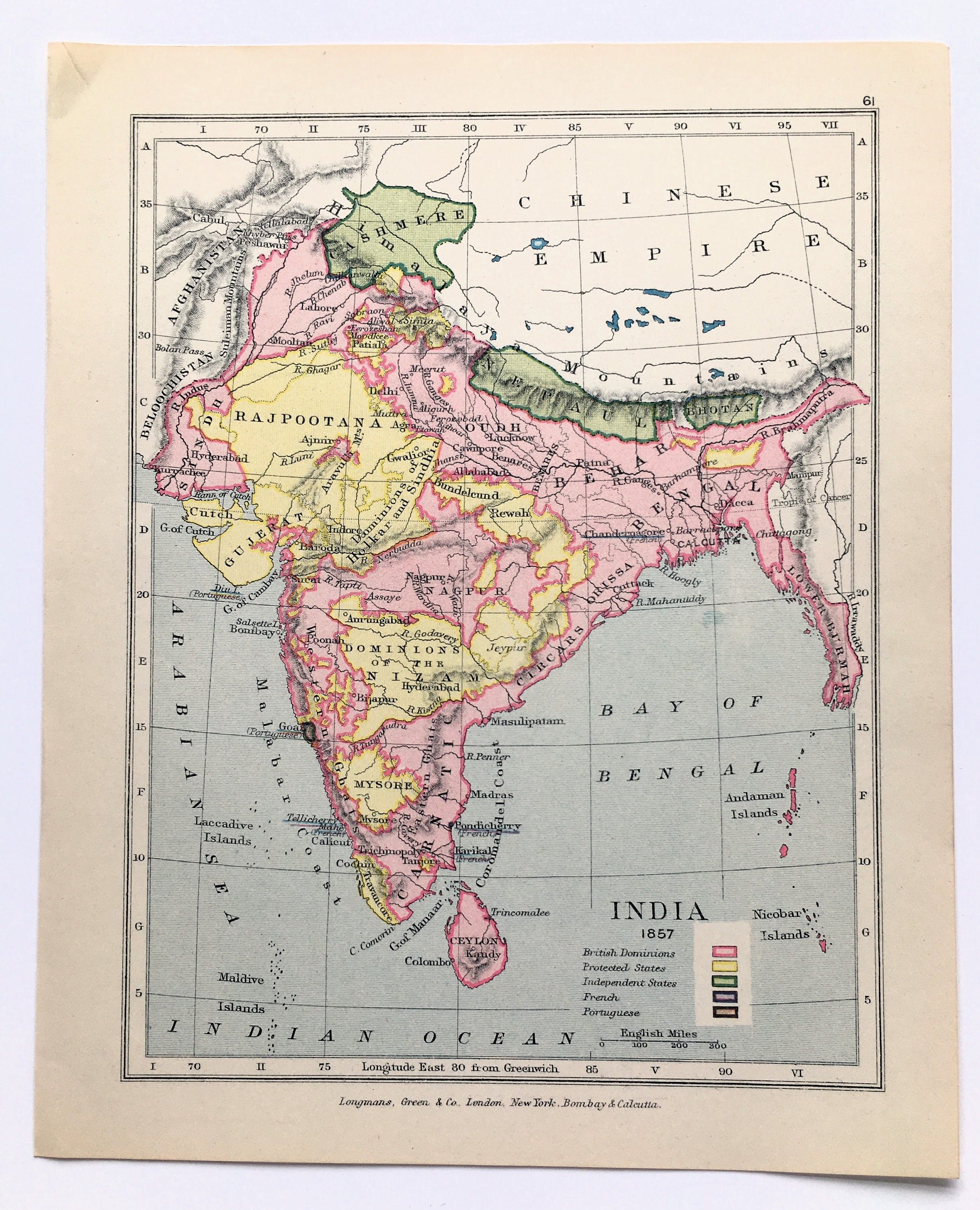 INDIA in 1857, 19th Century, C. 1900 Small Antique Colour Map - Etsy