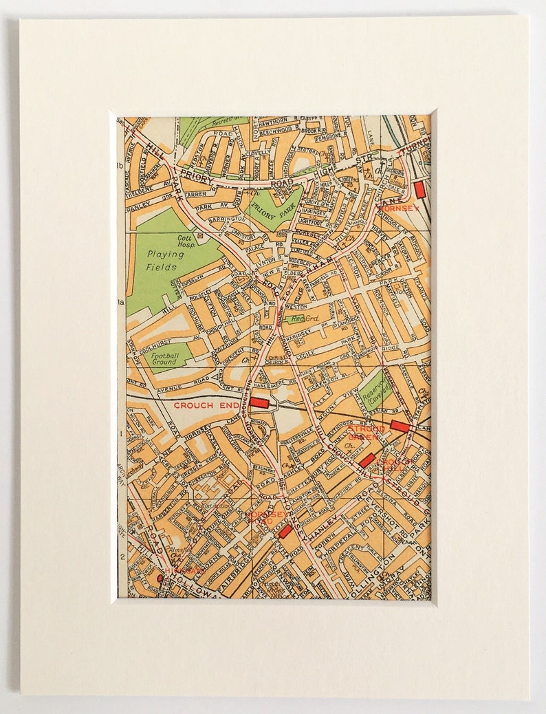 1930s VINTAGE LONDON MAP, North London, Crouch End, Stroud Green ...