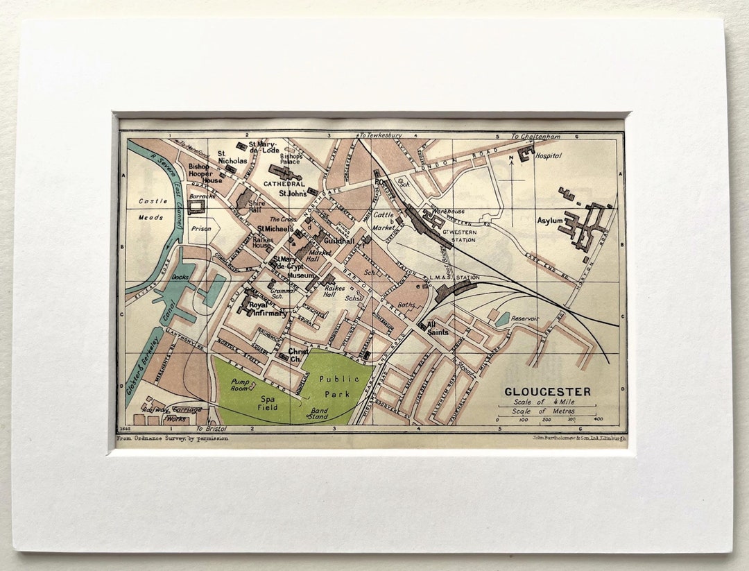 GLOUCESTER TOWN/ CITY Plan C. 1950 Vintage Map, Matted/ Mounted for ...
