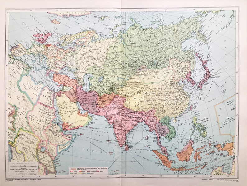 1945 Vintage Wartime Map : Asia Continent Political Map | Etsy