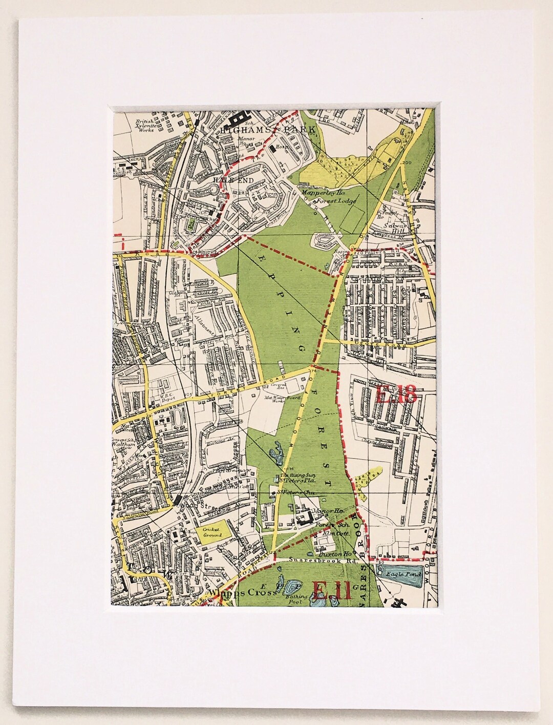 C. 1940 VINTAGE LONDON MAP, North London, Highams Park, Walthamstow ...