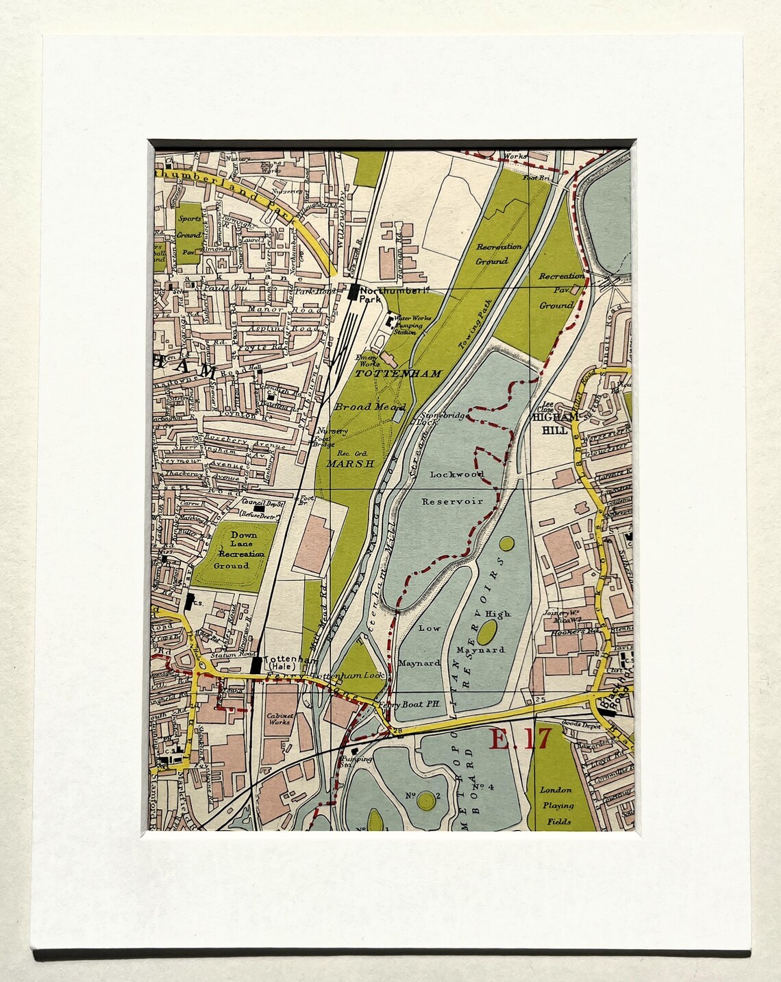 1959 VINTAGE LONDON MAP, North London, Edmonton, Tottenham, Higham Hill ...