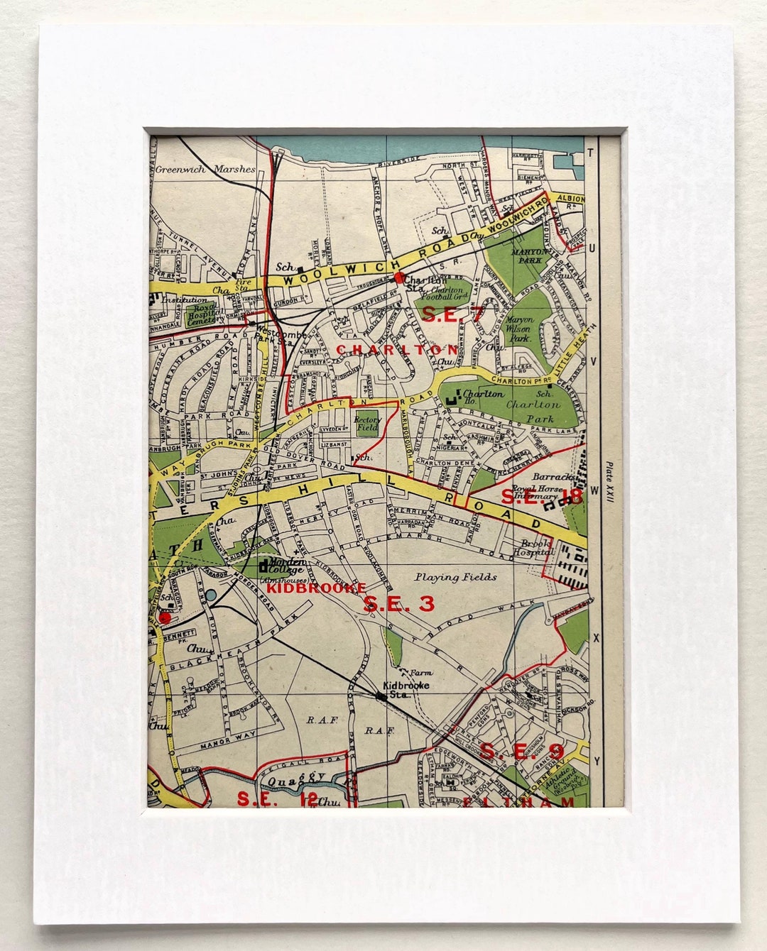 1930s VINTAGE LONDON MAP, South East London, Charlton, Kidbrooke ...