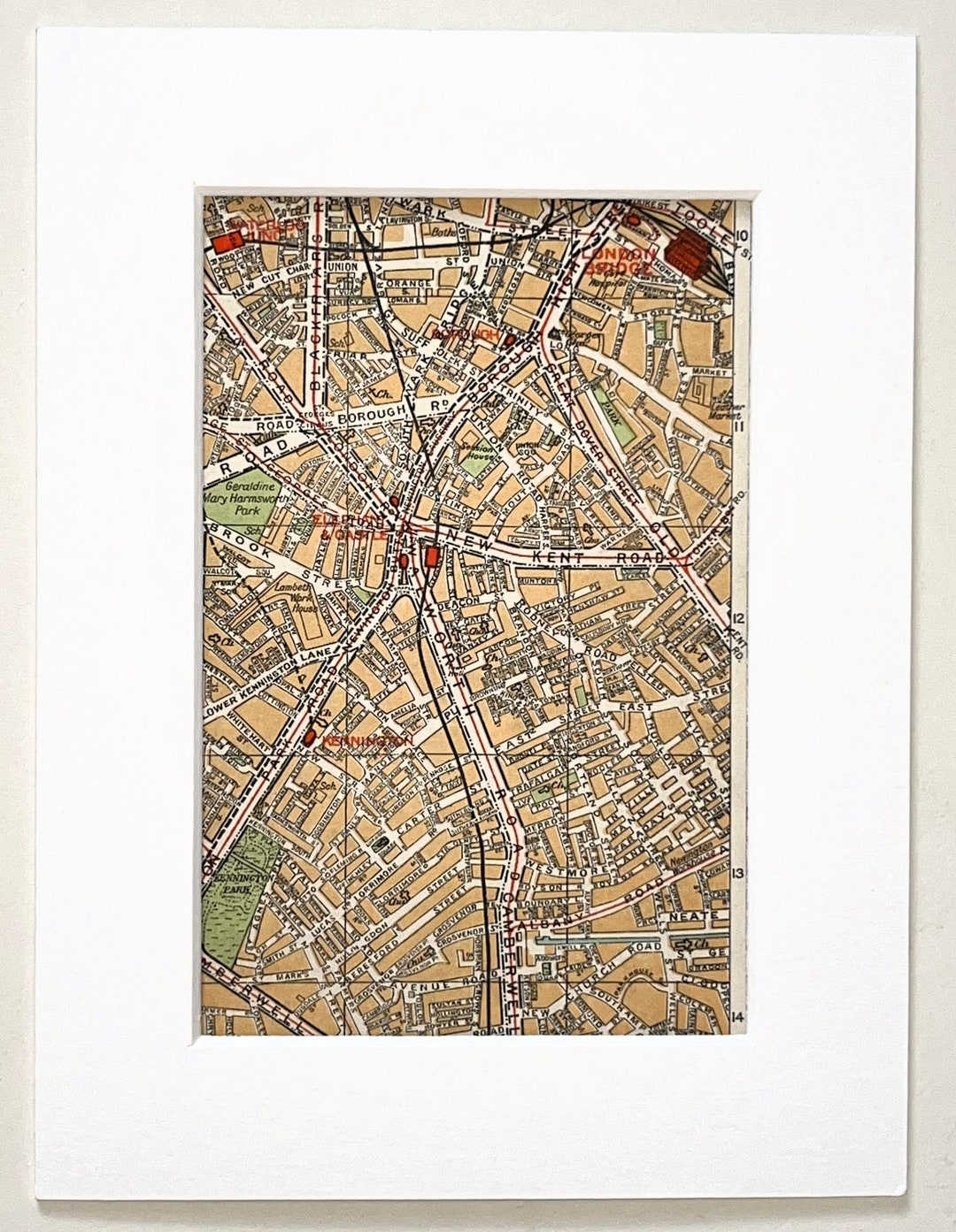 1930s VINTAGE LONDON MAP, South East London, Kennington, Walworth ...
