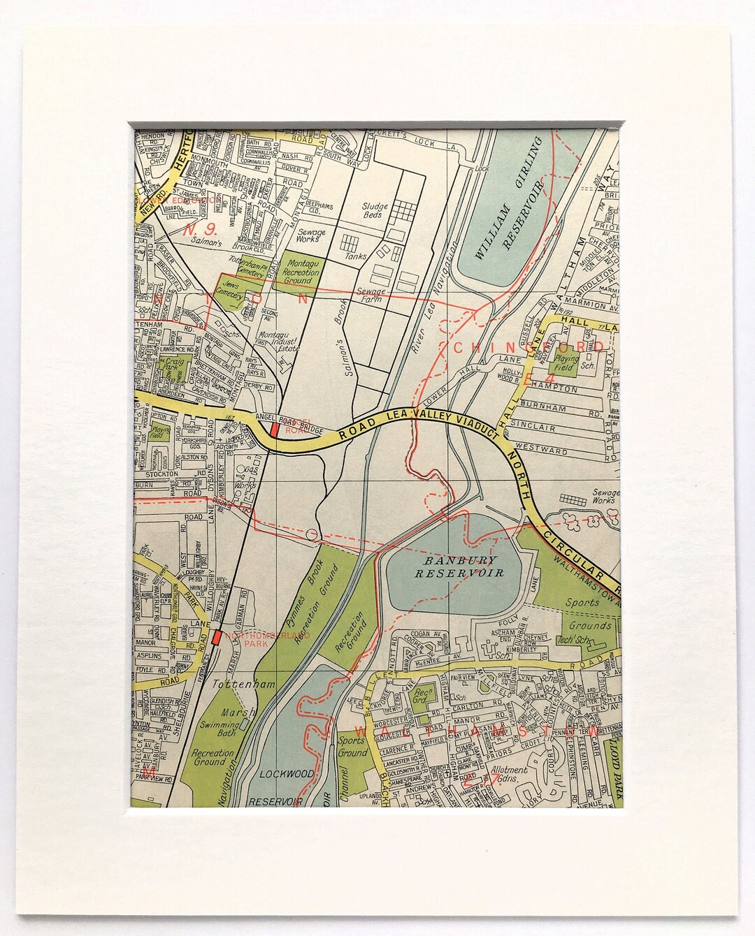 C. 1960 VINTAGE LONDON MAP, North London, Chingford Mount, Edmonton ...