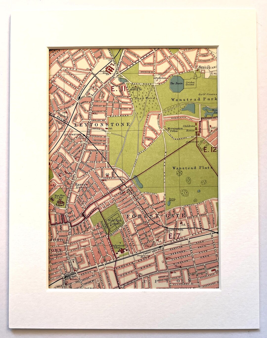 1930 Antique LONDON Map, Forest Gate, Leytonstone, Stratford, Wanstead ...