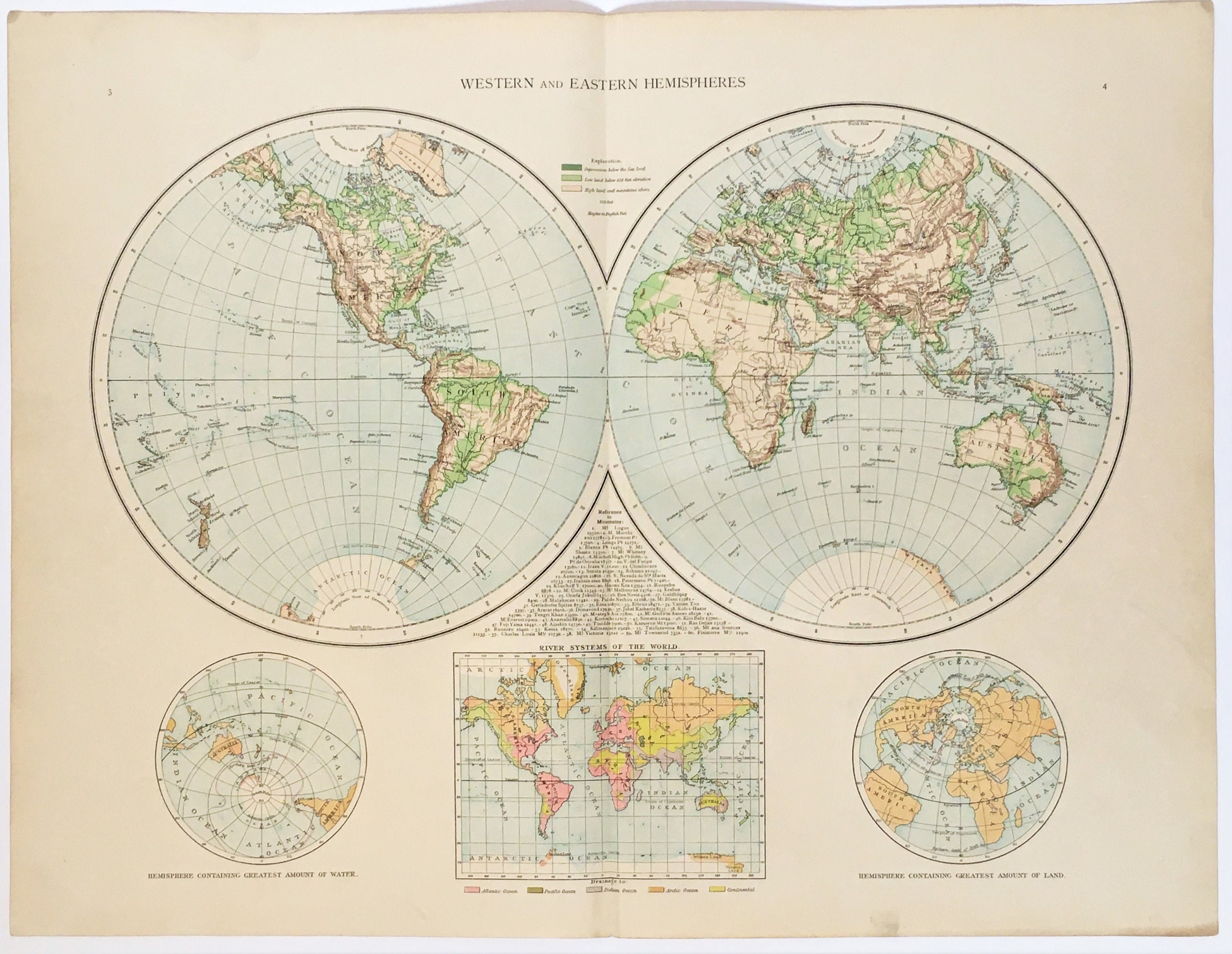 CARTE DU MONDE dans hémisphères c. 1890 Grande carte antique - Etsy France