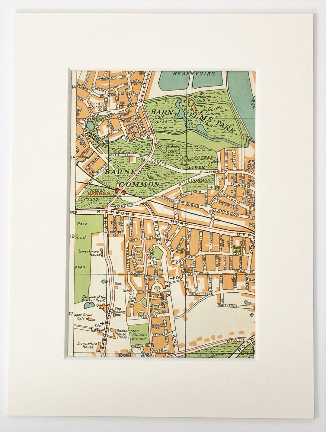 1930s VINTAGE LONDON MAP, South London, Barnes, Putney geographia ...