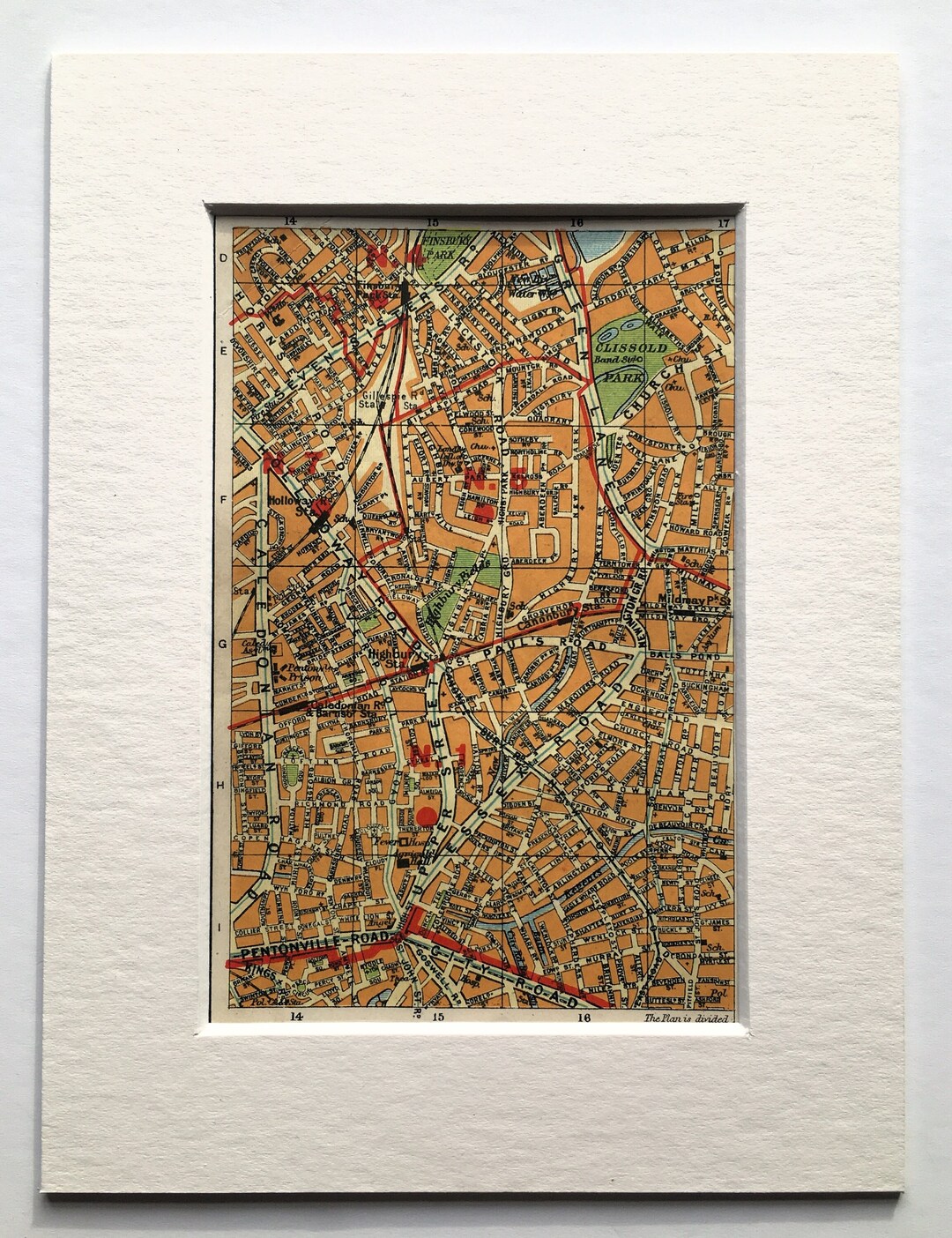 1920s VINTAGE LONDON MAP, North London, Highbury, Islington, Holloway ...