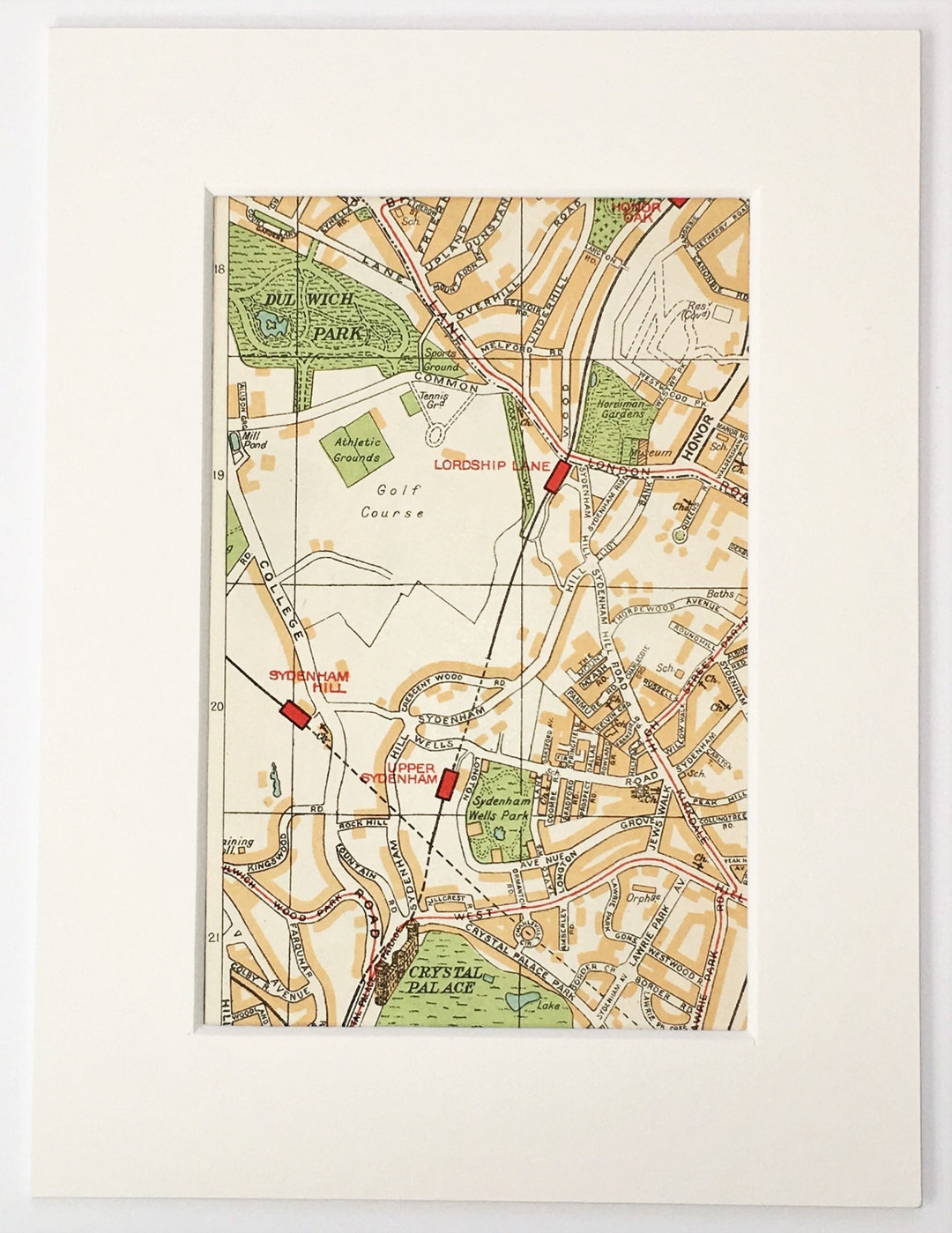 1930s VINTAGE LONDON MAP, South East London, Crystal Palace, Sydenham ...