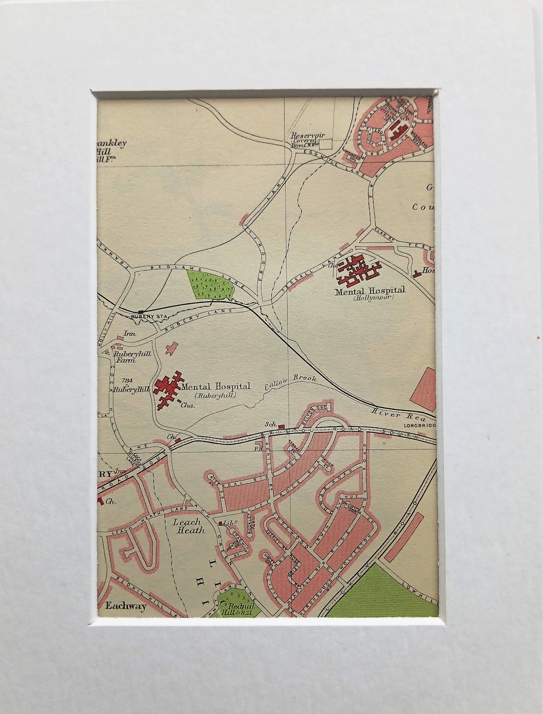 1952 VINTAGE BIRMINGHAM MAP, Birmingham, Rubery, Leach Heath, Matted ...