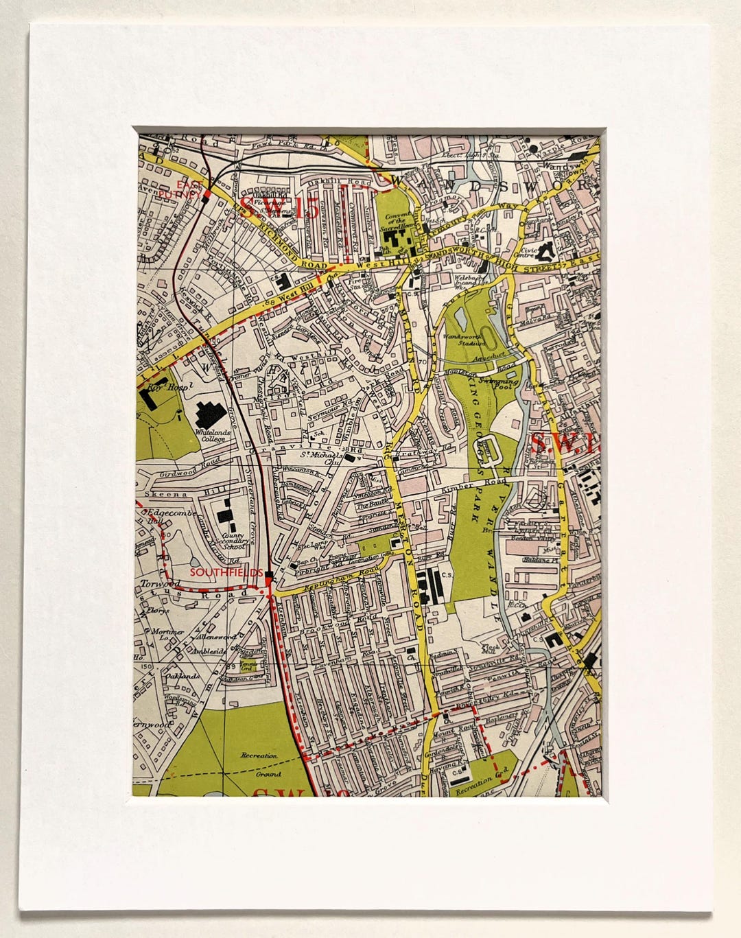 1959 VINTAGE LONDON MAP, South West London, Wandsworth, Wimbledon ...