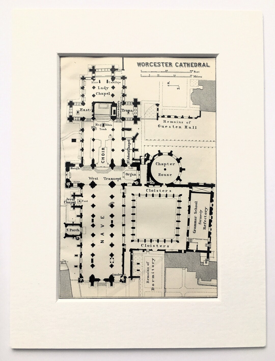 WORCESTER CATHEDRAL Floor Plan 1910 Antique Map, Matted/ Mounted for ...