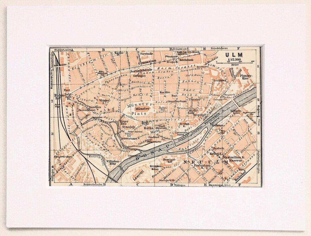 ULM City Plan, GERMANY 1913 Very Small Antique Mounted Colour Map - Etsy