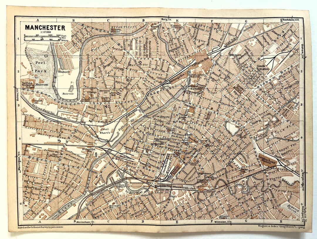 MANCHESTER City Plan, 1910 Small Antique Colour Map - Etsy