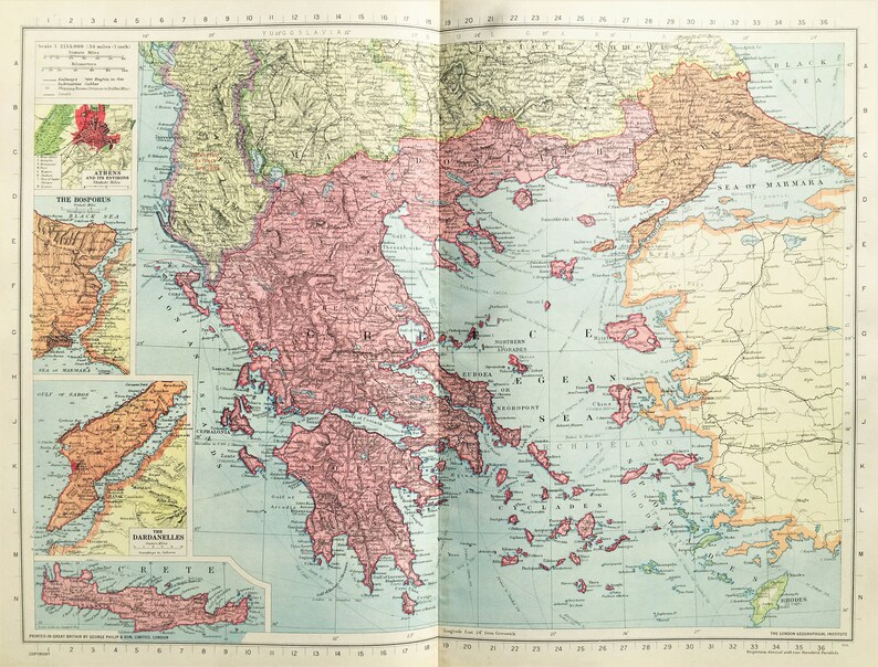 1945 Vintage Wartime Map : Greece & Crete Philips. Lovely - Etsy