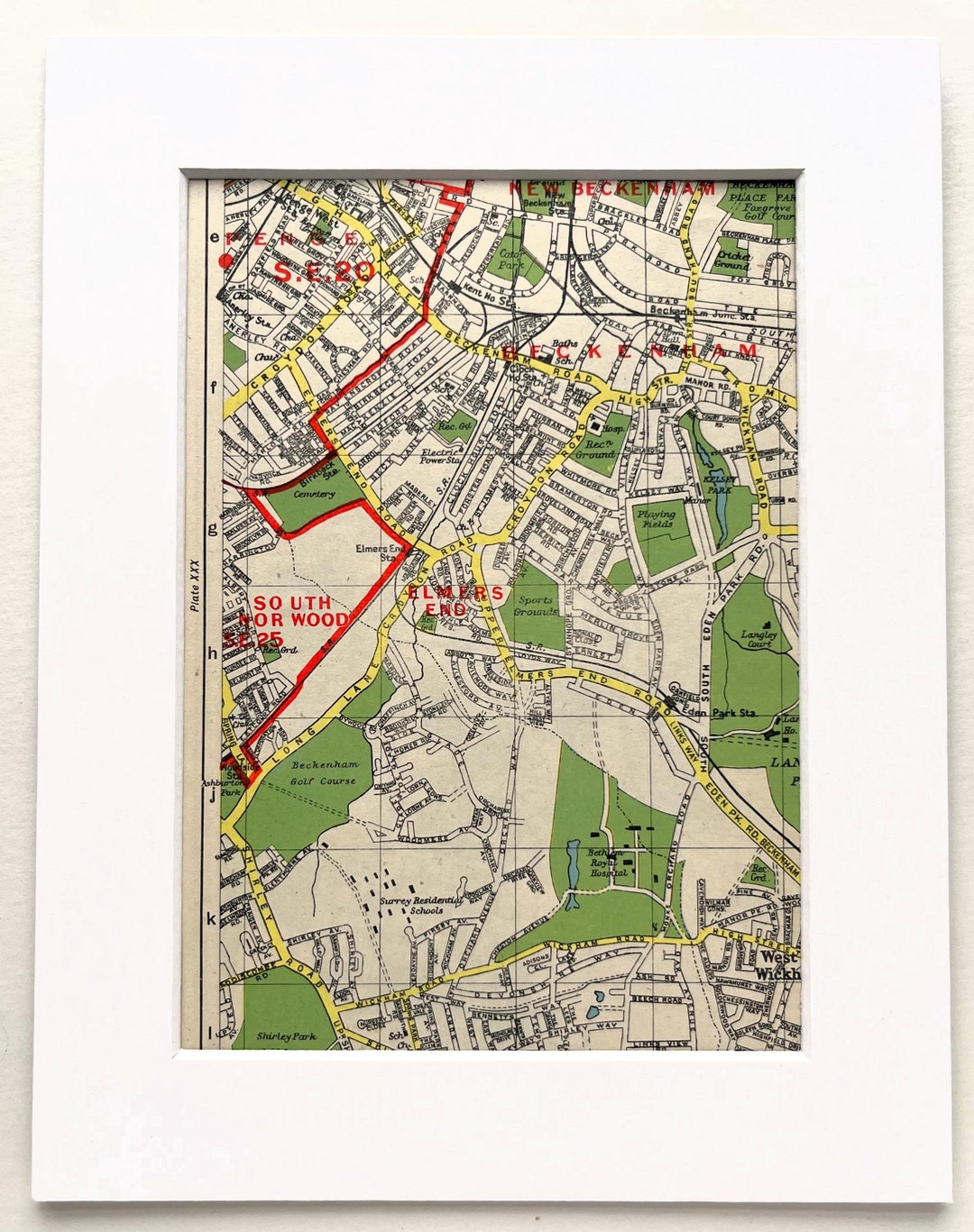 1930s VINTAGE LONDON MAP, South East London, Dulwich, West Norwood ...