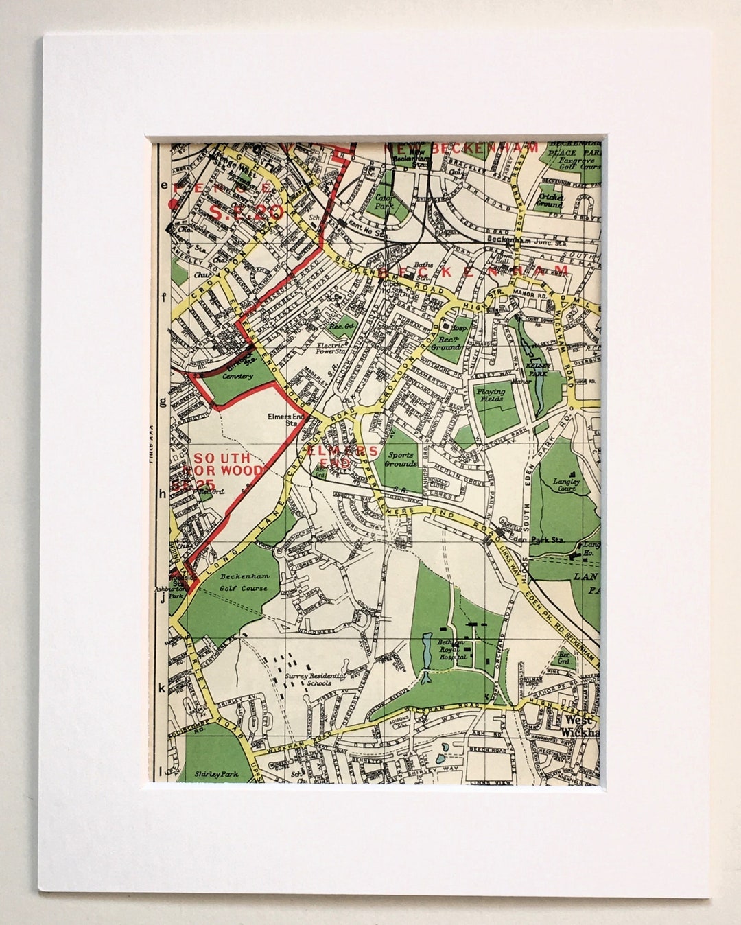1930s VINTAGE LONDON MAP, South East London, Beckenham, Penge, Elmers ...