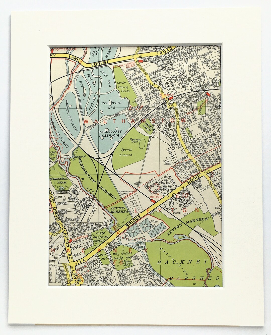 C. 1960 VINTAGE LONDON MAP, North East London, Hackney Marshes, Leyton ...