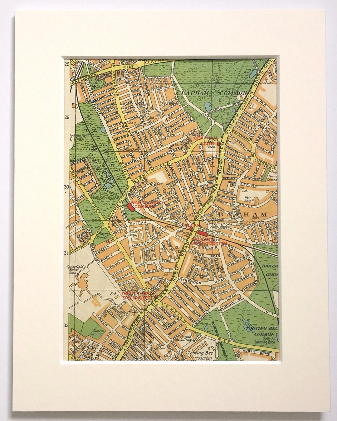 1930s VINTAGE LONDON MAP, South East London, Tooting Bec, Balham ...