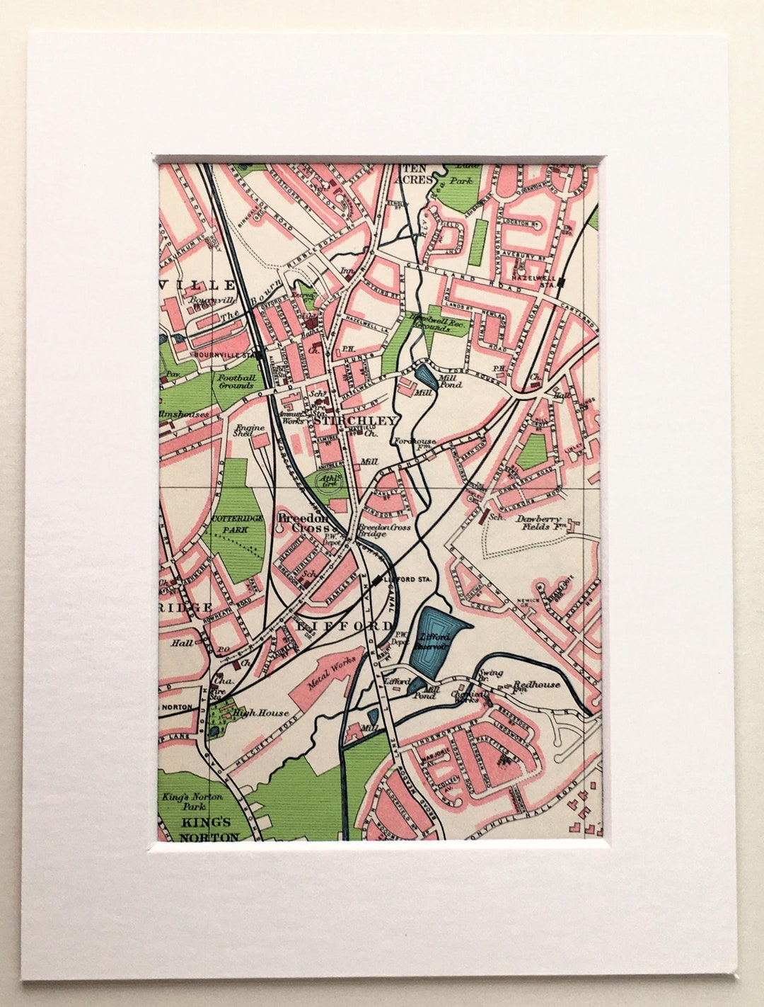 1949 VINTAGE BIRMINGHAM MAP, Birmingham, Bourneville, Stirchley ...