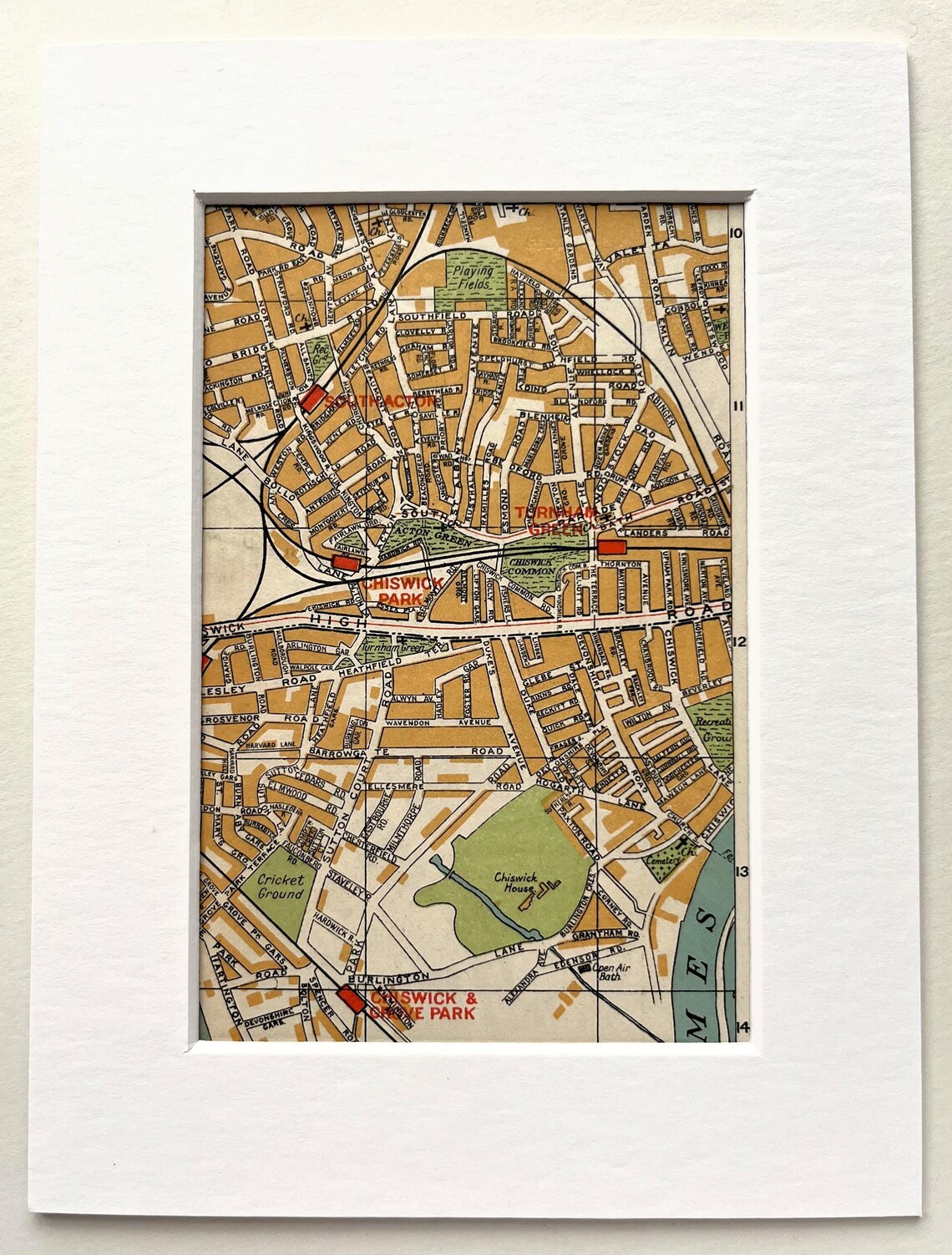 1930s VINTAGE LONDON MAP, West London, Chiswick, Acton, (geographia ...