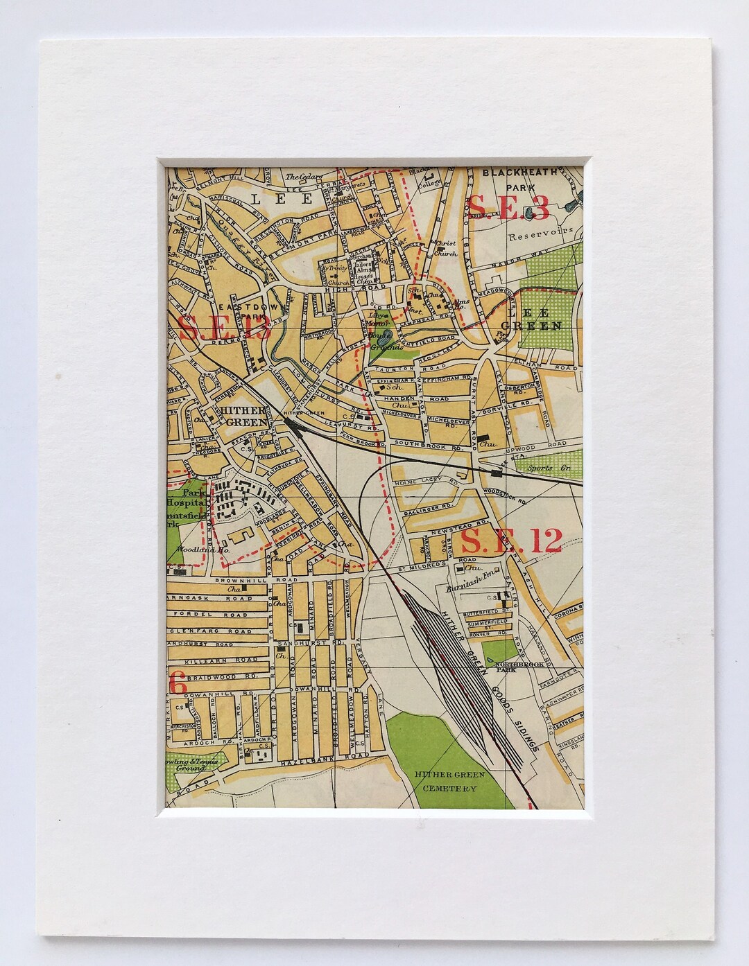 1930s VINTAGE LONDON MAP, South East London, Hither Green, Lewisham ...