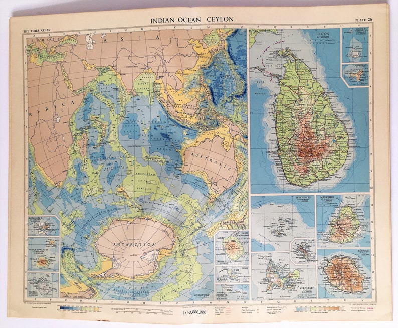 1950s Vintage Map of Indian Ocean Ceylon Sri Lanka Islands - Etsy