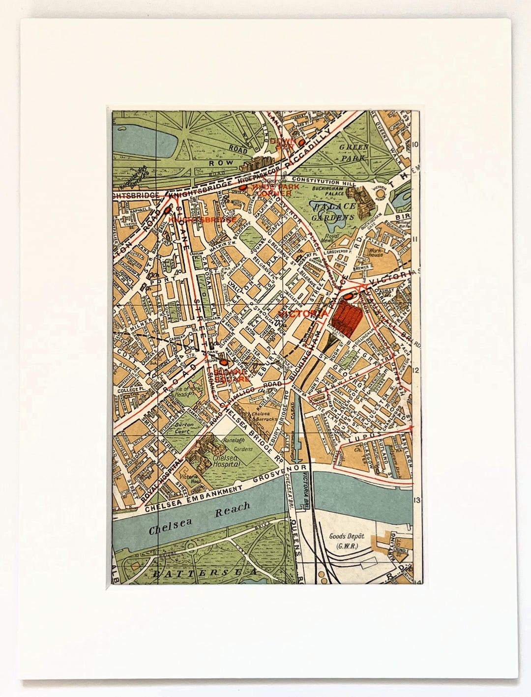 1930s VINTAGE LONDON MAP, West London, Chelsea, Pimlico, Battersea ...