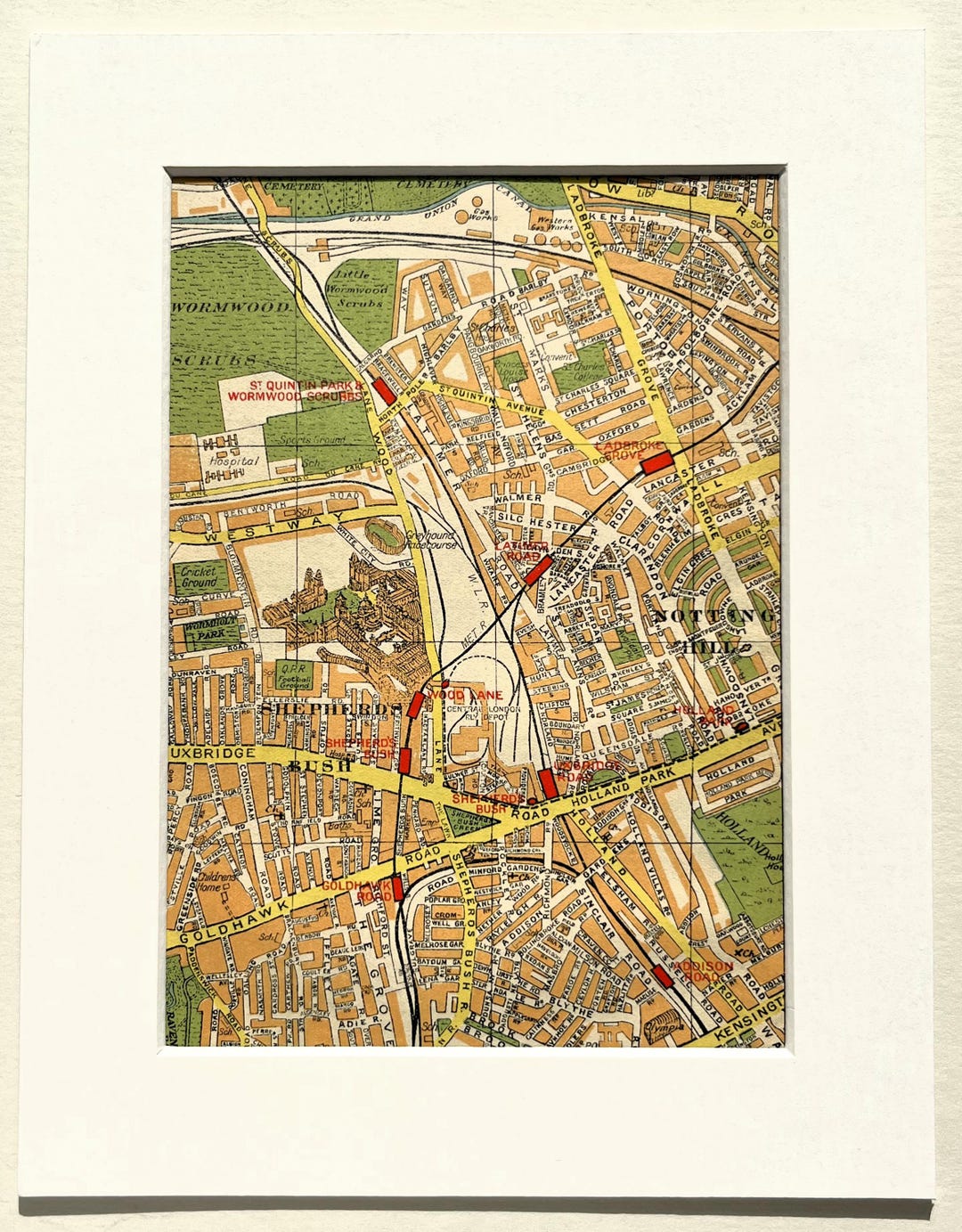 1930s VINTAGE LONDON MAP, West London, Notting Hill, Shepherds Bush ...
